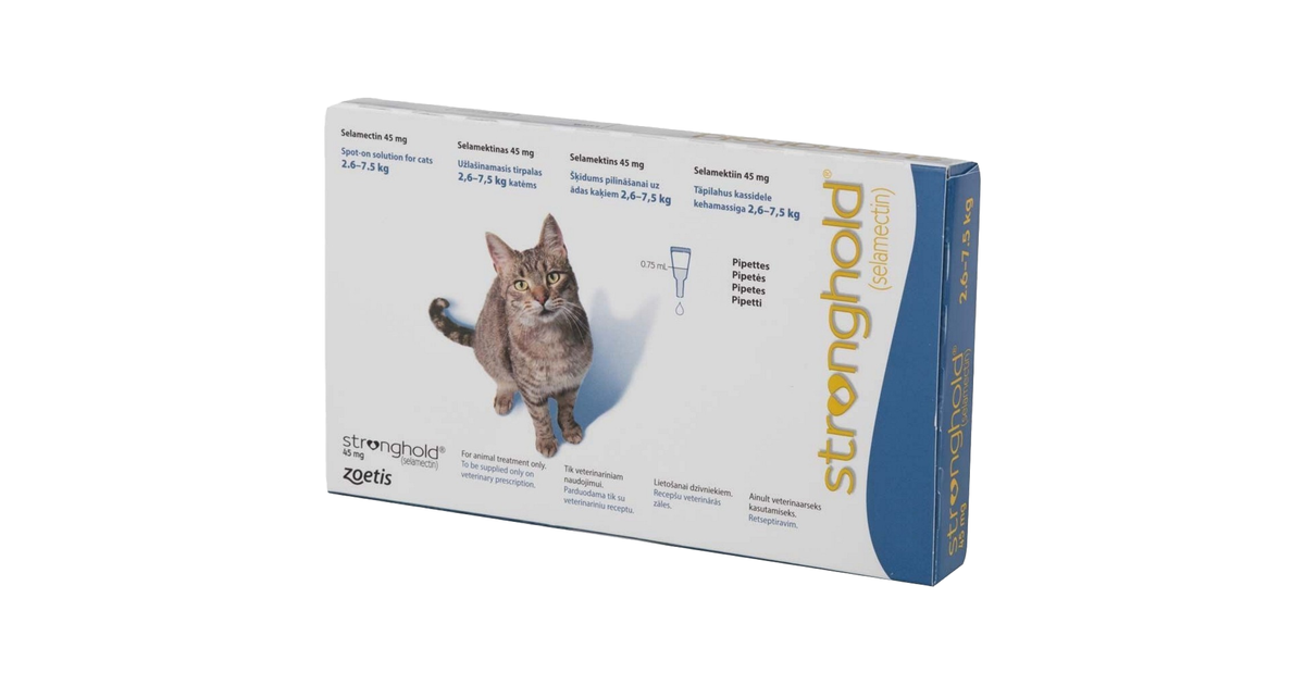 Stronghold Spot-On Solution for Cats 2.6 - 7.5kg 45mg Pipettes Pack of 6
