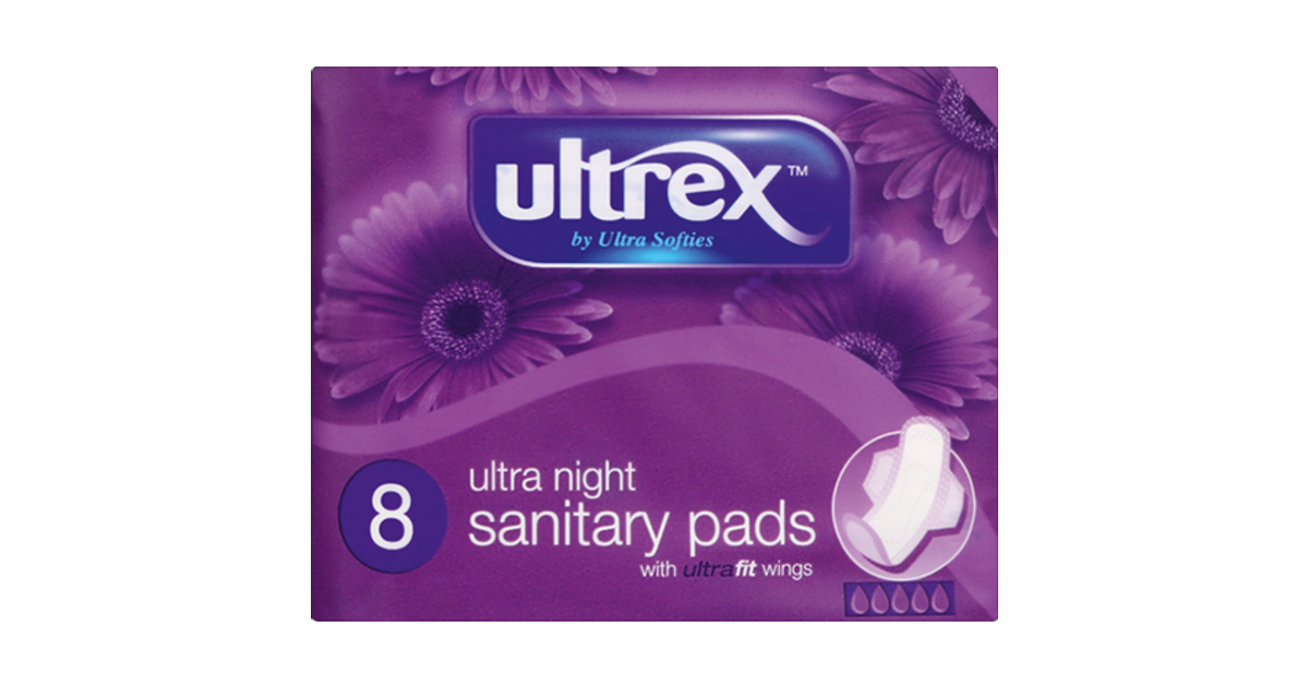 Ultrex Ultra Night Sanitary Pads with Wings Pack of 8
