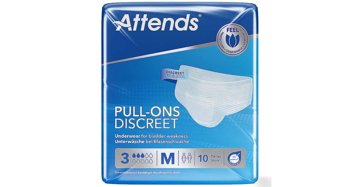 Attends Pull-Ons Discreet (Unisex) Underwear 3 Medium Pack of 10