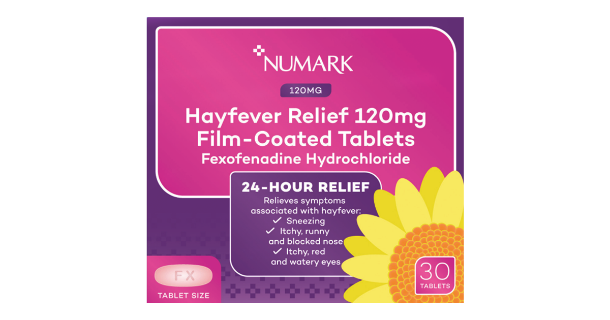 Numark Hayfever Relief Fexofenadine 120mg Tablets – 30 Pack | Non ...