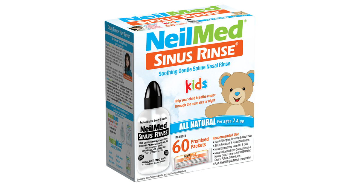 NeilMed Sinus Rinse Kids Complete Kit – 60 Premixed Sachets & Bottle ...