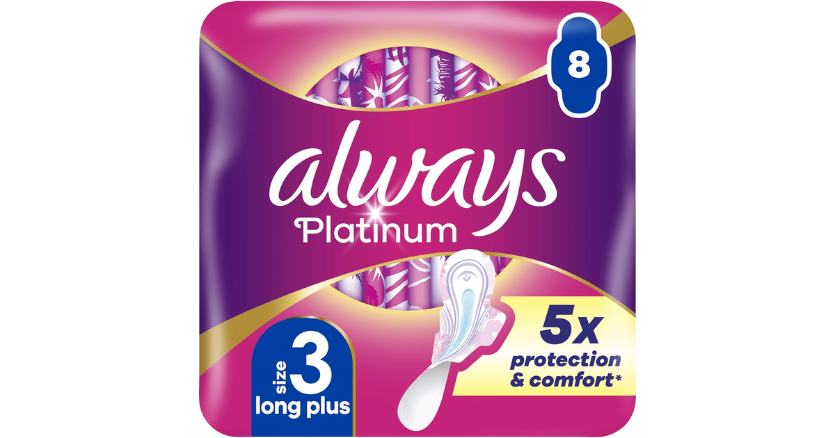 Always Platinum Long Plus Day & Night Pads with Wings Pack of 8