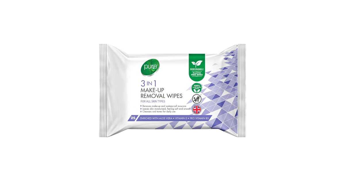 Pure 3-in-1 Make-Up Wipes 25 Pack | Gentle & Effective Cleansing