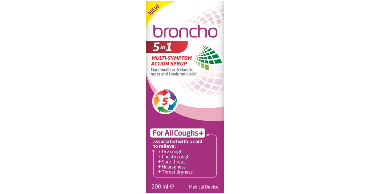 Broncho 5 in 1 Syrup: Fast Cold & Cough Relief 200ml